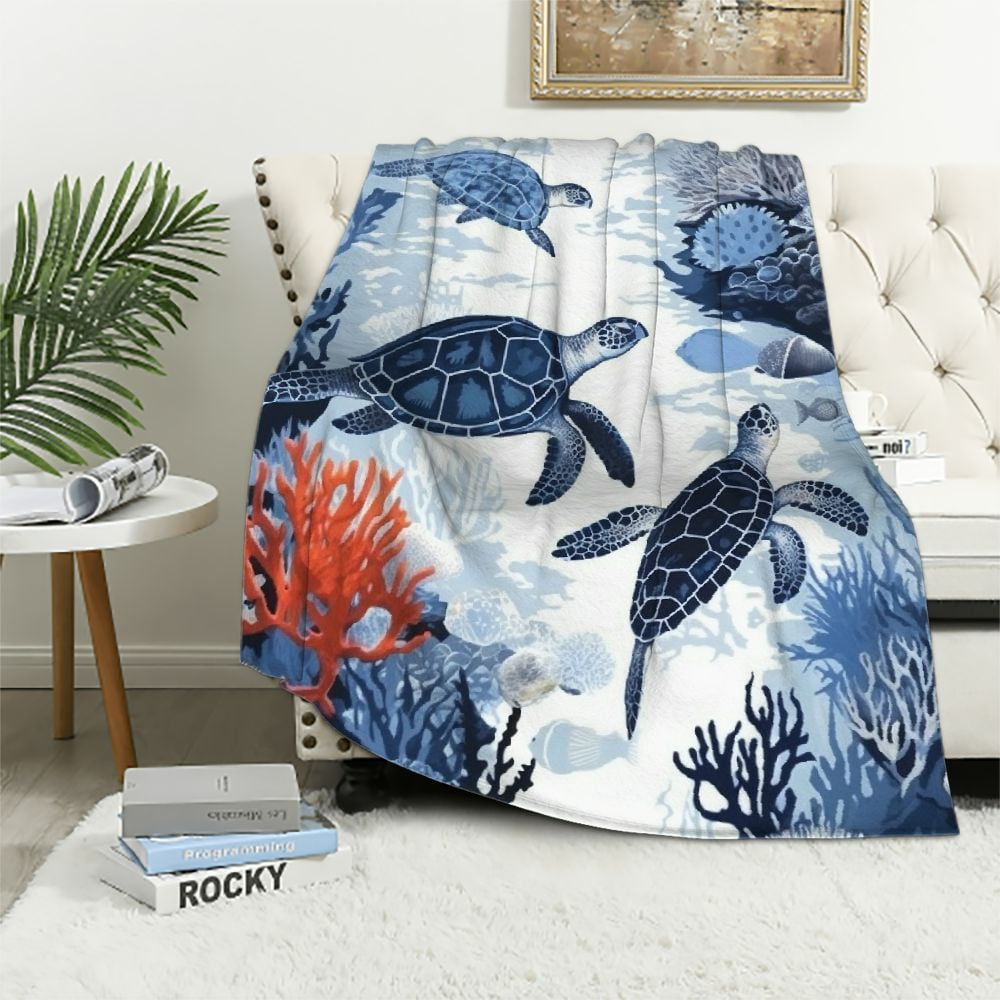 ARISTURING Sea Turtle Throw Blanket Underwater World Sea Turtle Sea ...