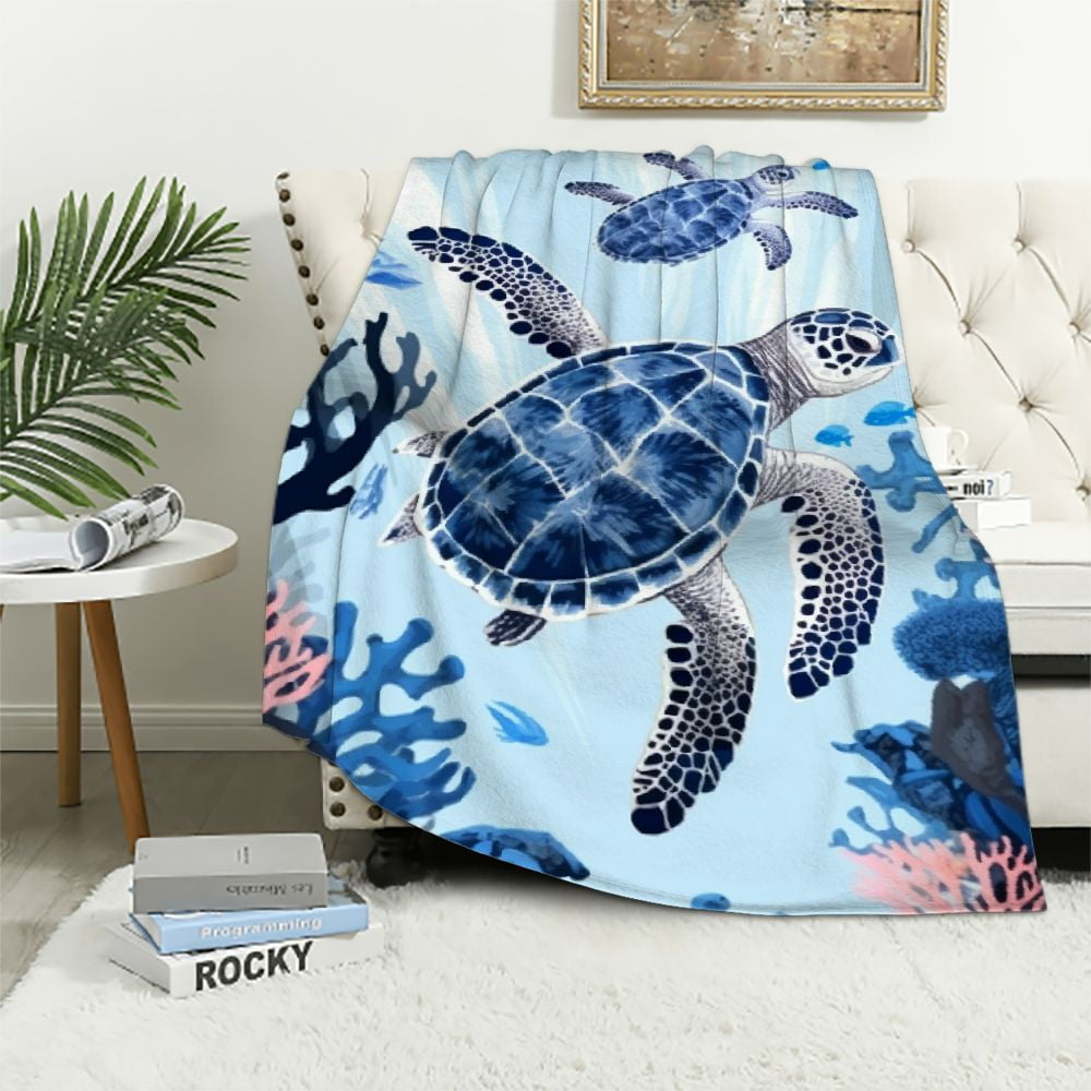 Jiayy Sea Turtle Throw Blanket Underwater World Sea Turtle Sea Grass ...