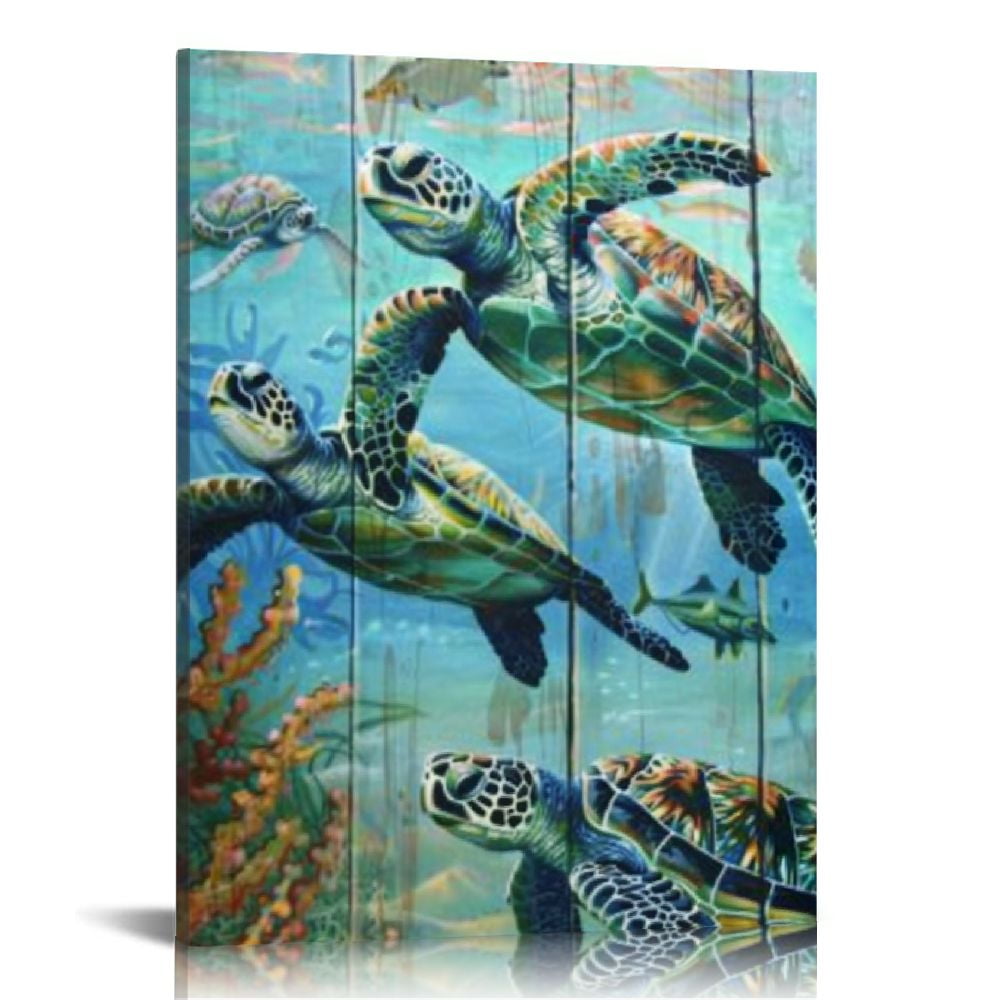 Jiayy Sea Turtle Wall Art Turtle Pictures Wall Decor Canvas Painting ...
