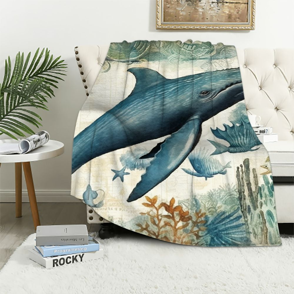 ARISTURING Sea Whale Throw Blanket Gifts for Women Girls, Vintage Ocean ...