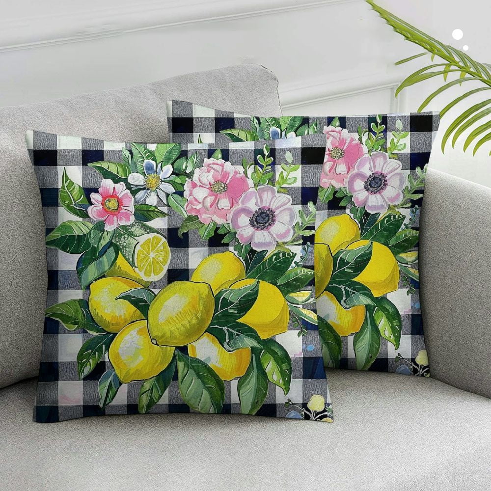 HENGT Set of 2 Lemon Wreath Summer Pillow Covers Home Outdoor Square ...