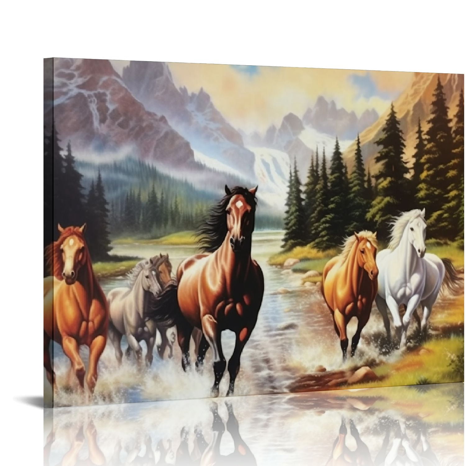 ARISTURING Seven Horses Walking Through River Oil Painting Wall Art ...