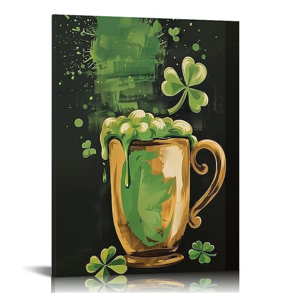 ARISTURING Shamrock Leaf Shamrock Beer Canvas Wall Art St Patrick's Day ...