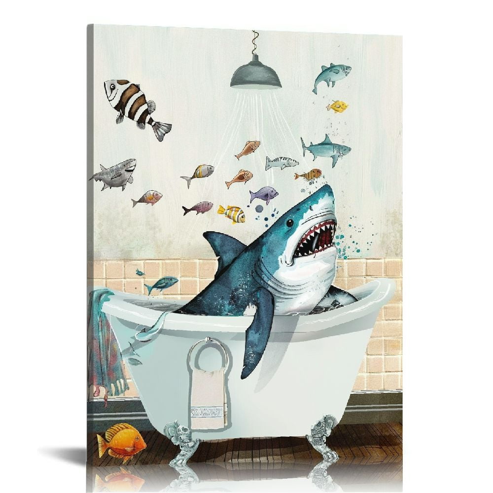 ARISTURING Shark Bathroom Wall Art Ocean Shark Pictures Wall Decor Fish ...