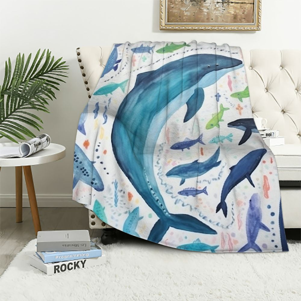 ARISTURING Sharks Humpback Whales Orcas & Turtle Ocean Flannel Throw ...