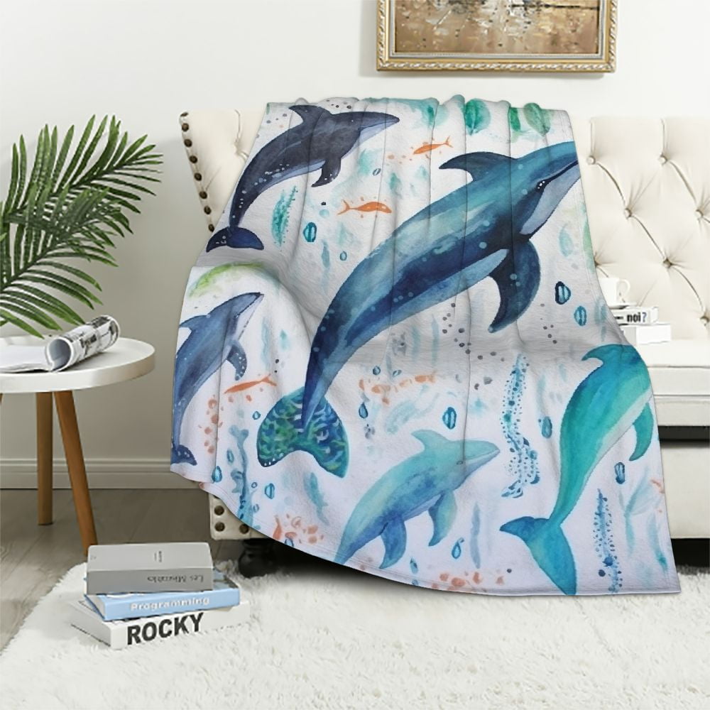 ARISTURING Sharks Humpback Whales Orcas & Turtle Ocean Flannel Throw ...