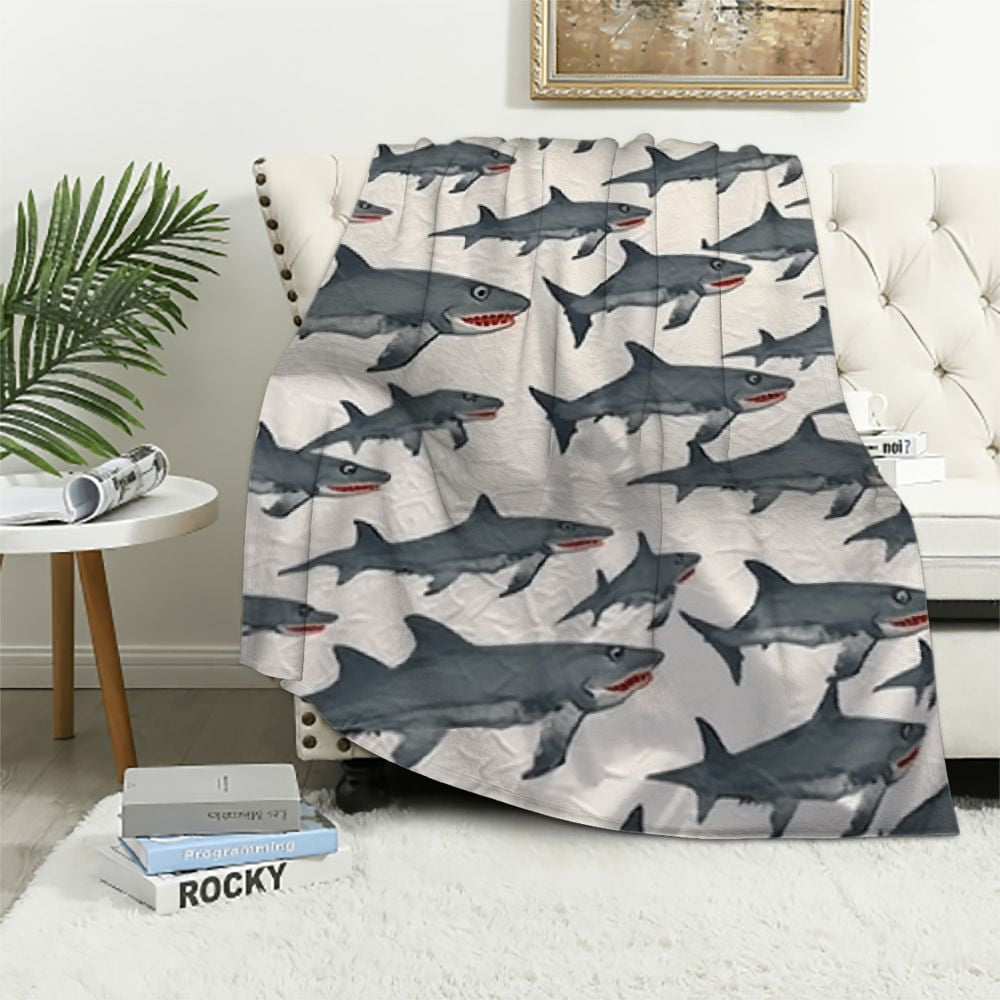Jiayy Sharks Sherpa Blanket,Sharks Silhouettes Bed Blanket Soft Cozy ...