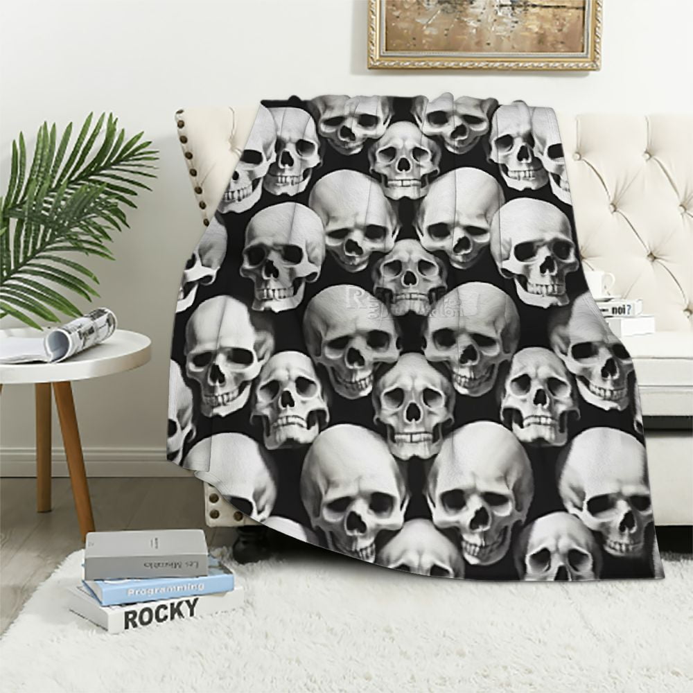 HENGT Skull Fuzzy Sofa Throw Blanket Flannel Super Soft Warm Bedspread ...