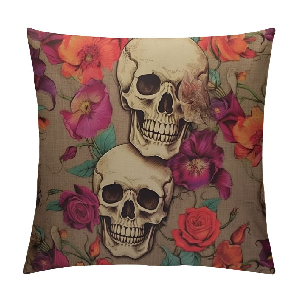 ARISTURING Skull and Flowers Throw Pillow Case Cushion Covers Sugar ...