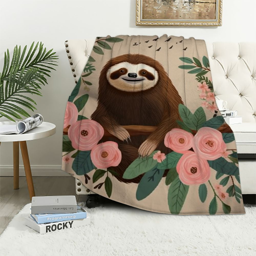 ARISTURING Sloth Sherpa Blanket Smooth Soft Print Throw Blanket Kid ...