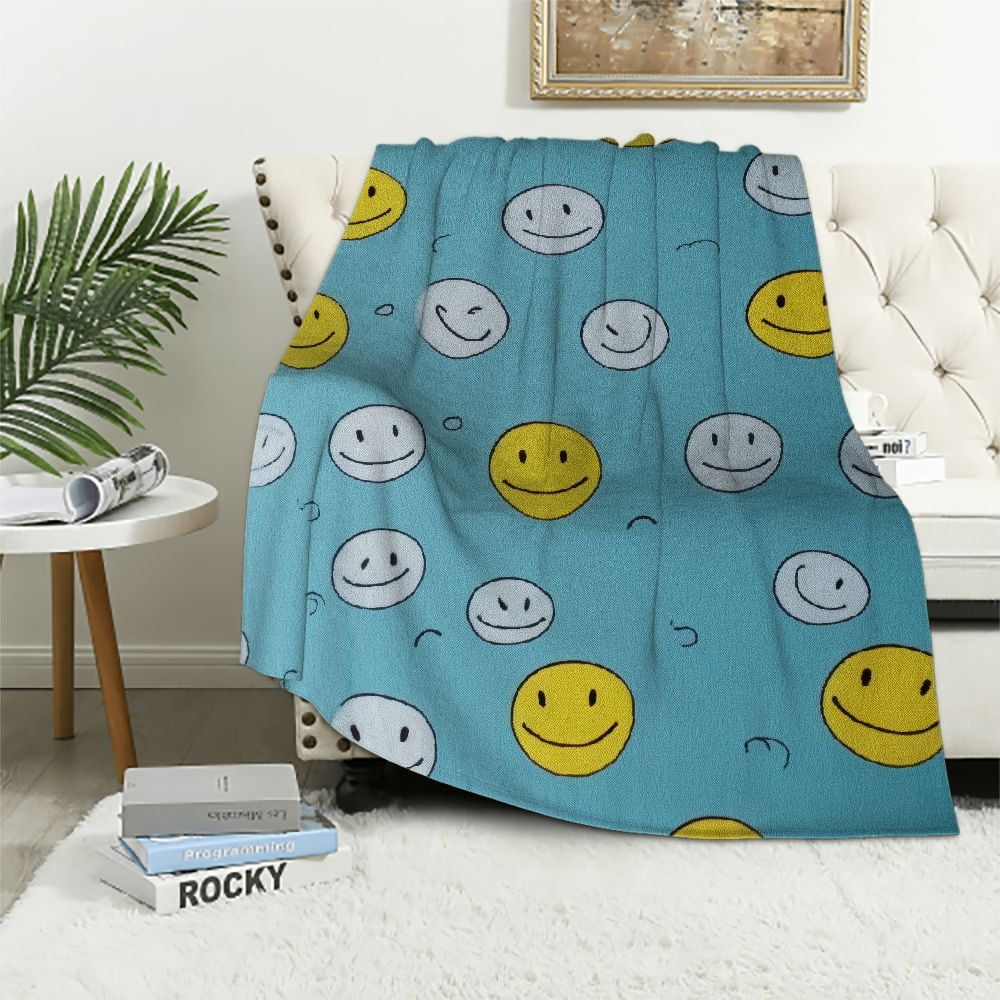 ARISTURING Smiley Face Throw Blankets Soft Happy Face Blanket Cozy Knit ...