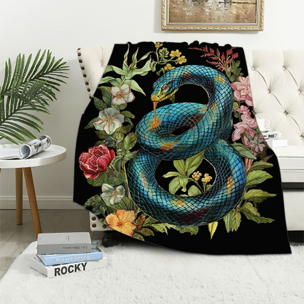 HENGT Snake Soft Throw Blanket Vintage Wild Animal in Flower Tropical ...