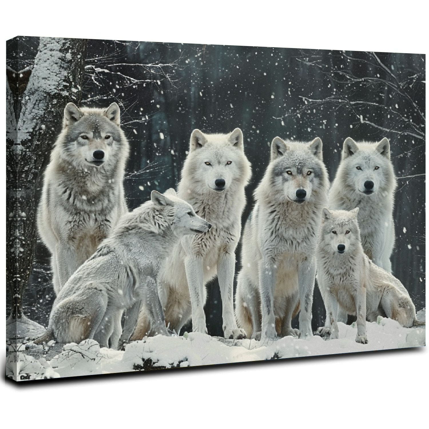 ARISTURING Snow Wolf Canvas Wall Art - Wolf Family Sit on the Snowfield ...