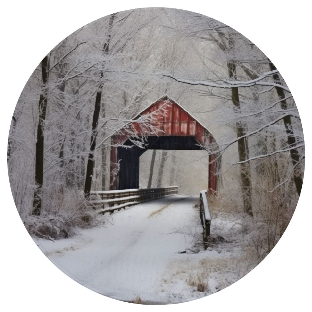 ARISTURING Snowy Forest Flannel Floor Mat - Round Living Room Carpet ...