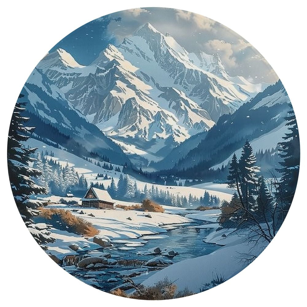 ARISTURING Snowy Mountain Flannel Soft Anti-Slip Round Carpet for Home ...