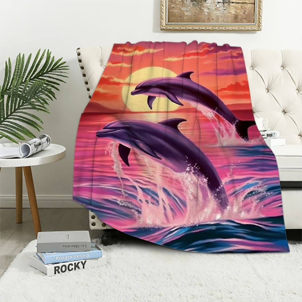 ARISTURING Soft Cozy Throw Blanket for Couch, Dolphin Lovers Pink ...
