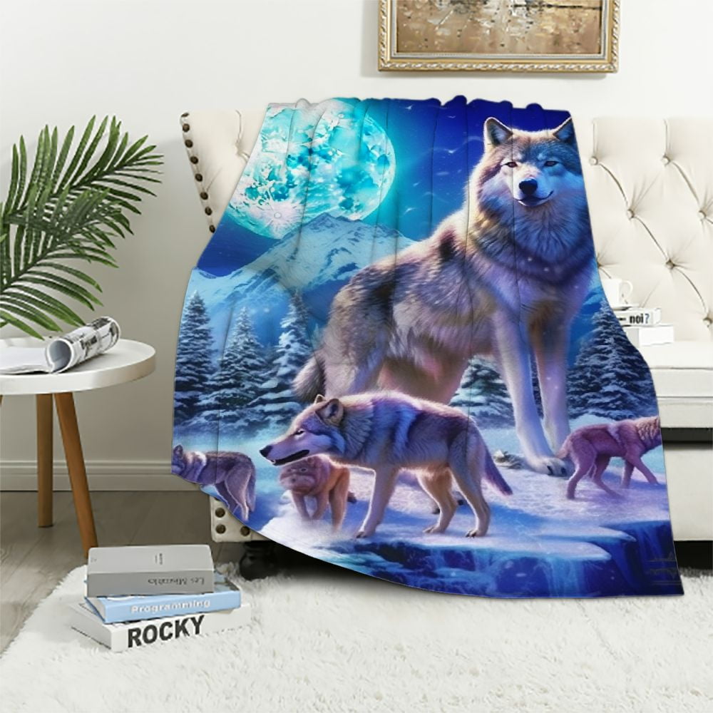 ARISTURING Soft Cozy Throw Blanket for Couch, Wolf Snow Moon - Walmart.com