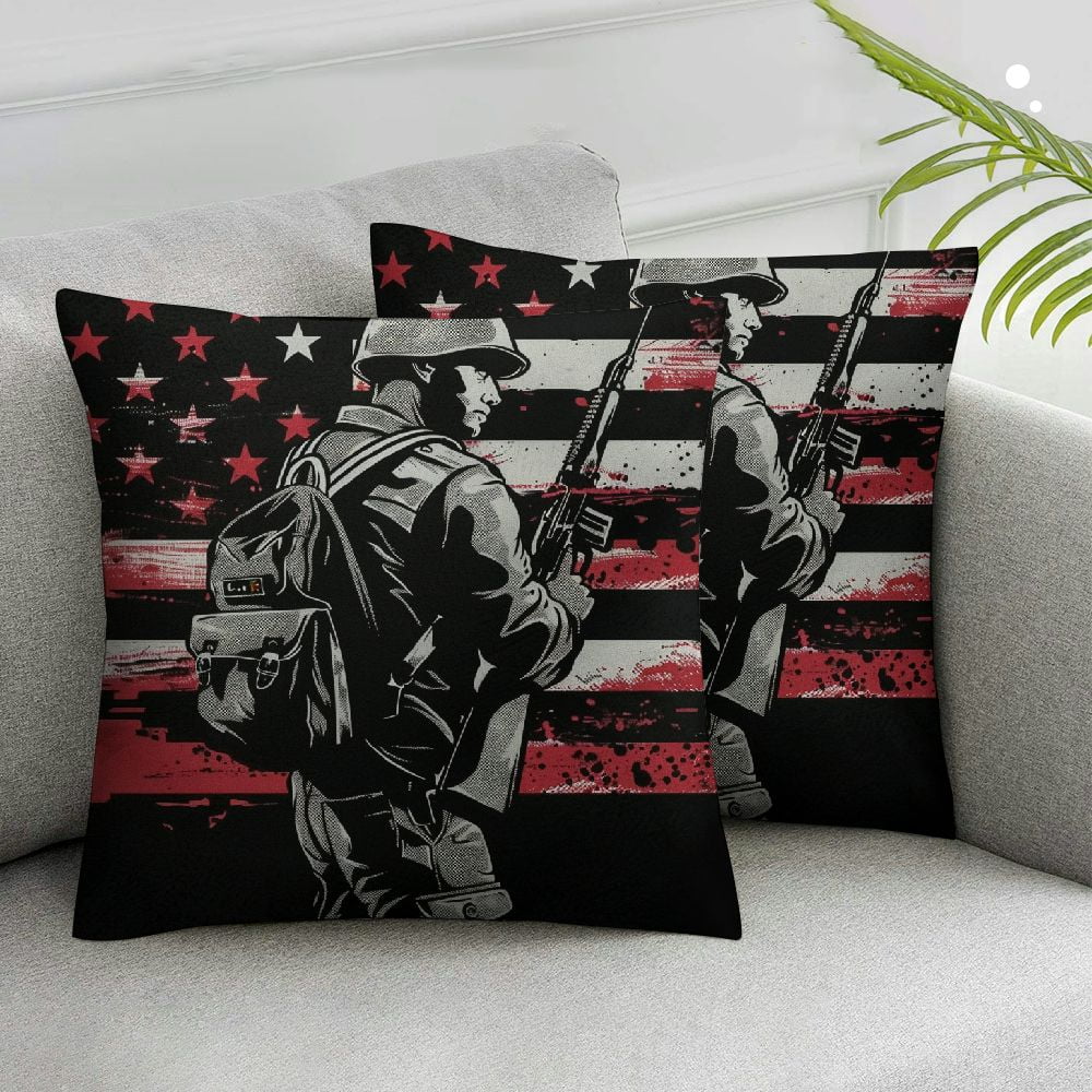 ARISTURING Soldier with American Flag Throw Pillow Covers Cushion Cases ...