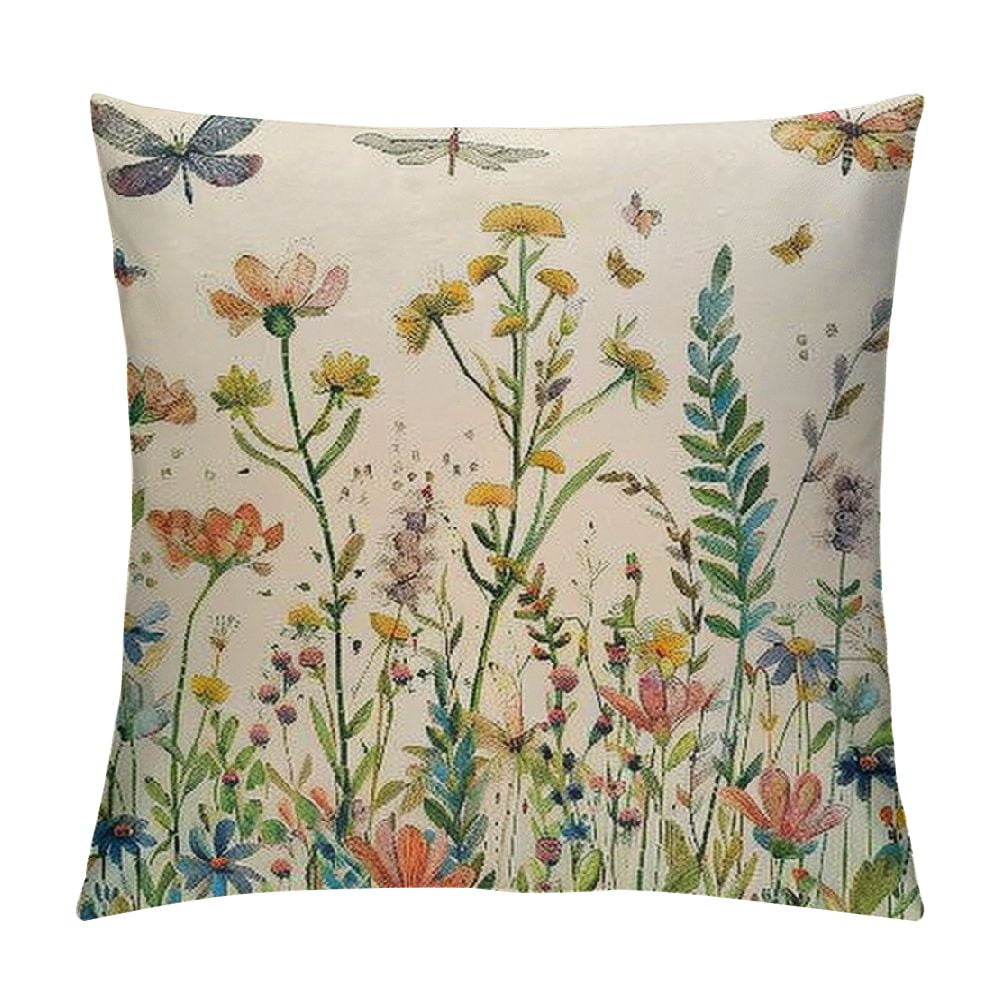 HENGT Spring Pillow Cover,Daisy Dragonfly Butterfly Decorative Flowers ...
