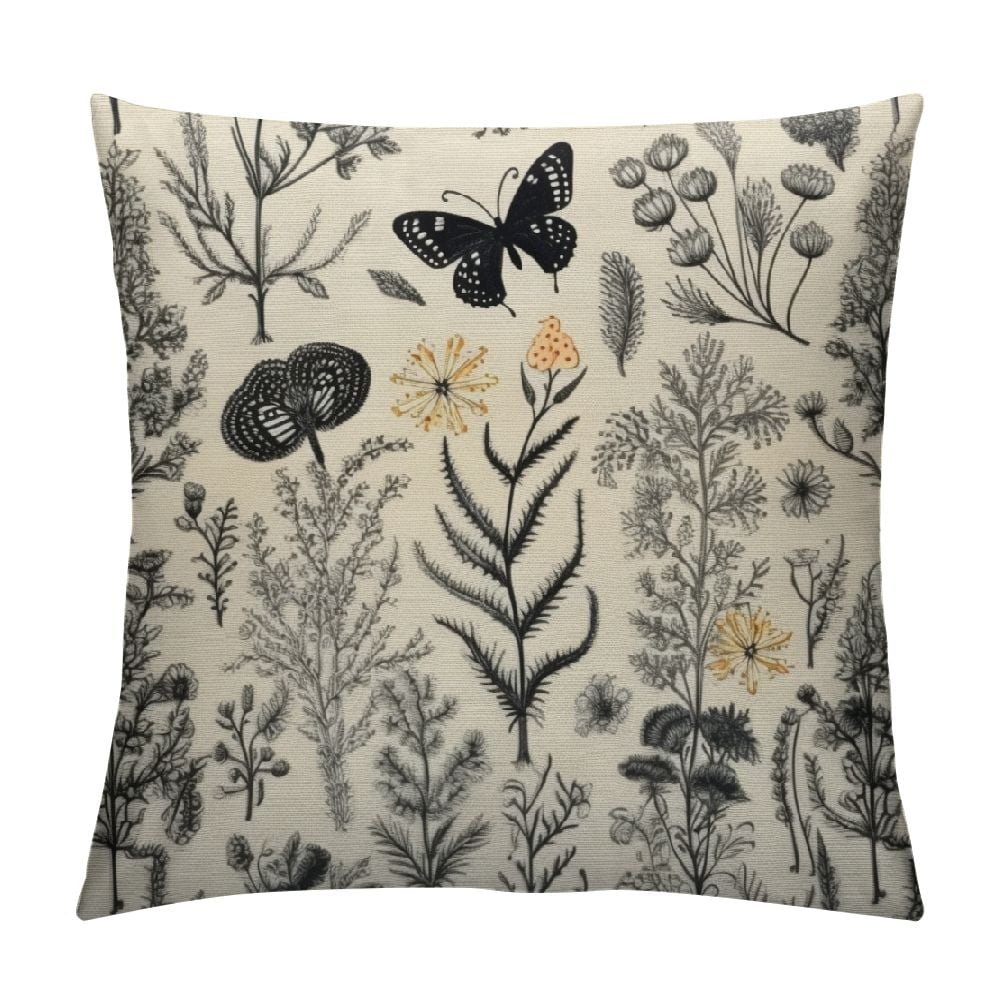 ARISTURING Spring Pillow Covers,Black Gray Wild Flower Plant Throw ...