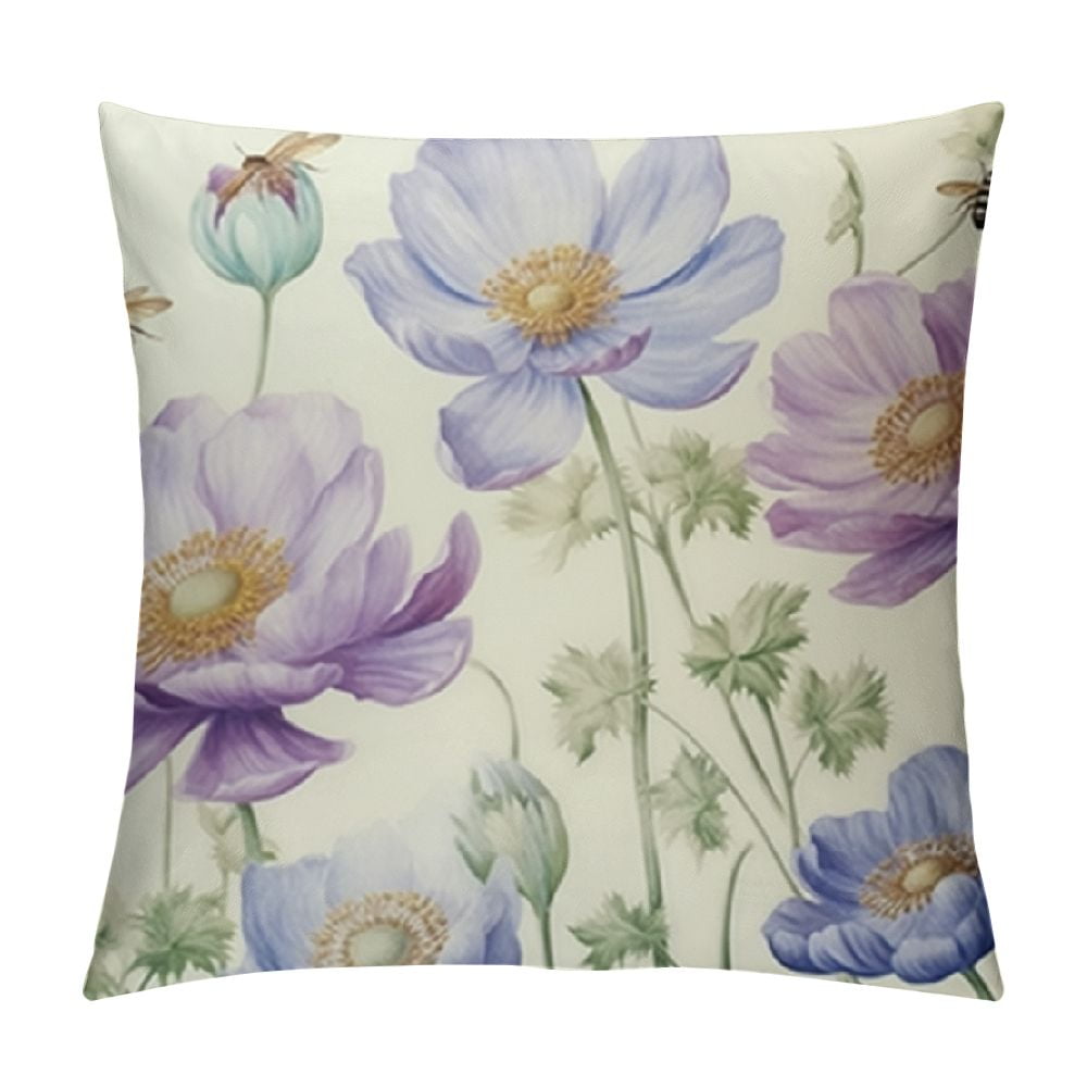 Jiayy Spring Pillow Covers Poppy Flowers Mason Jar Bee Purple Cushion ...