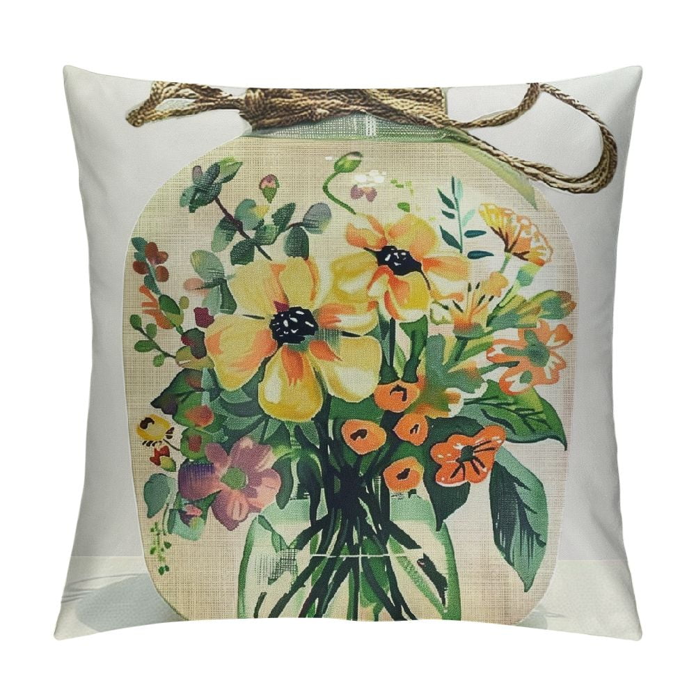 ARISTURING Spring Summer Flowers Pillow Covers Yellow Floral Green ...