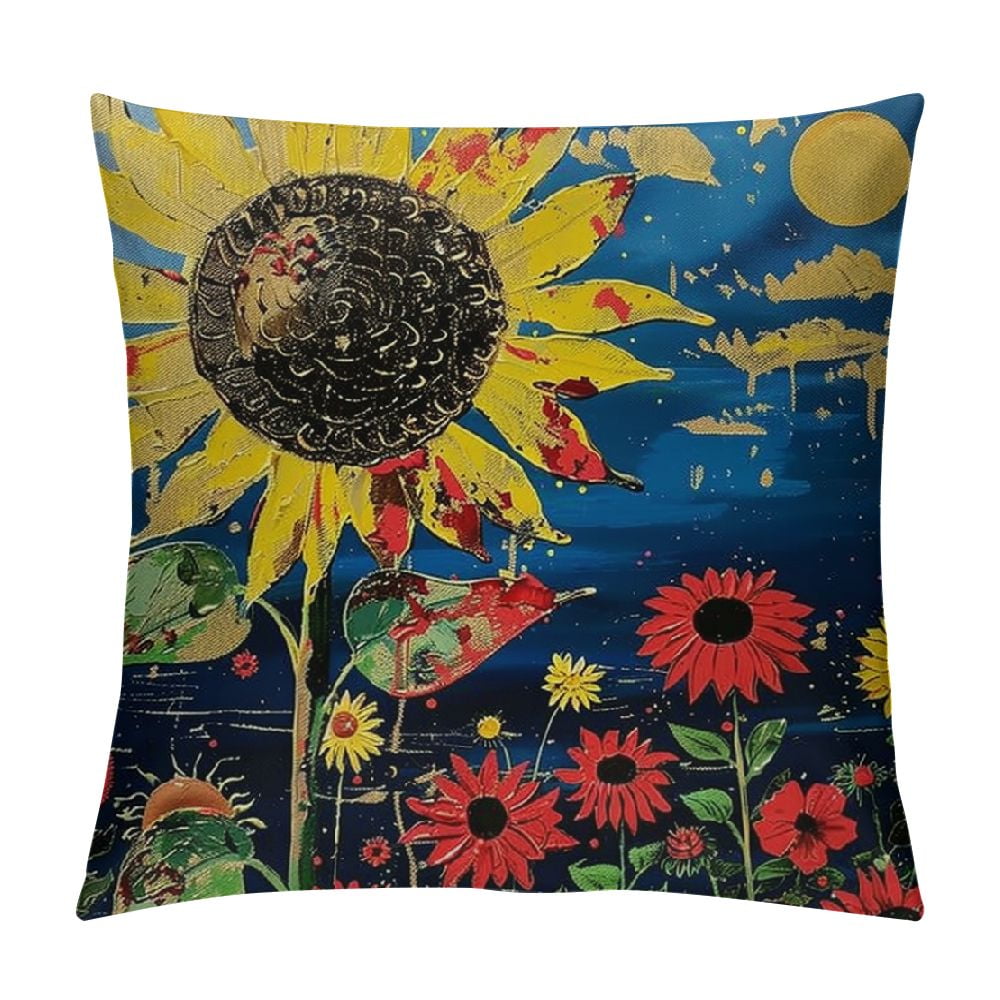 ARISTURING Spring Throw Pillow Covers Square Sunflower Oil Painting ...