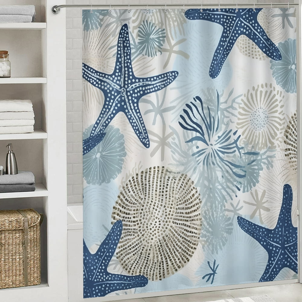 ARISTURING Starfish Sea Urchin Waterproof Shower Curtain for Home ...