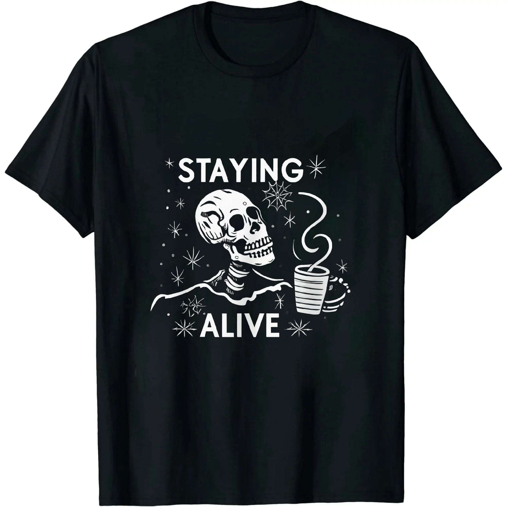 ARISTURING Staying Alive Skeleton Drinking Coffee Lover Gift Halloween ...