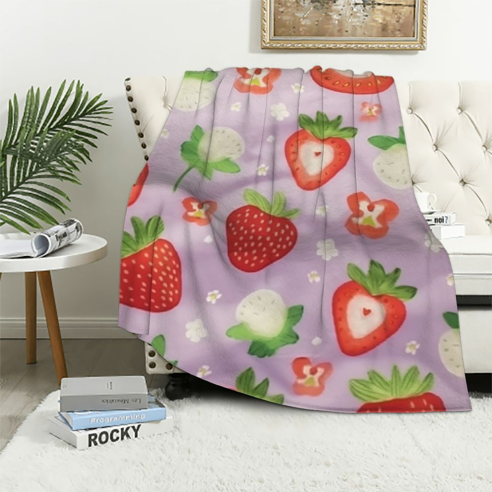 HENGT Strawberry Blanket | Plush Cozy Strawberry Flower Throw Blanket ...