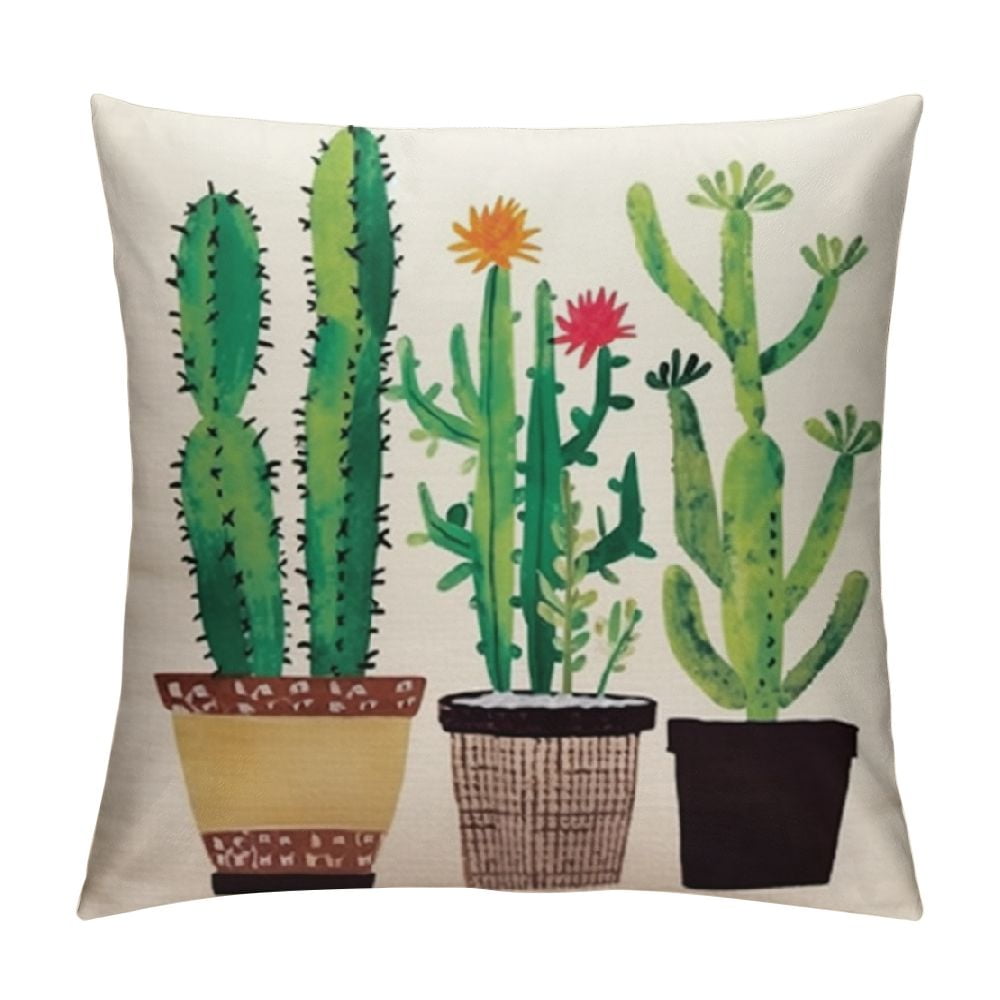 Jiayy Summer Style Cactus Decor Throw Pillow Cover Tropical Plants ...