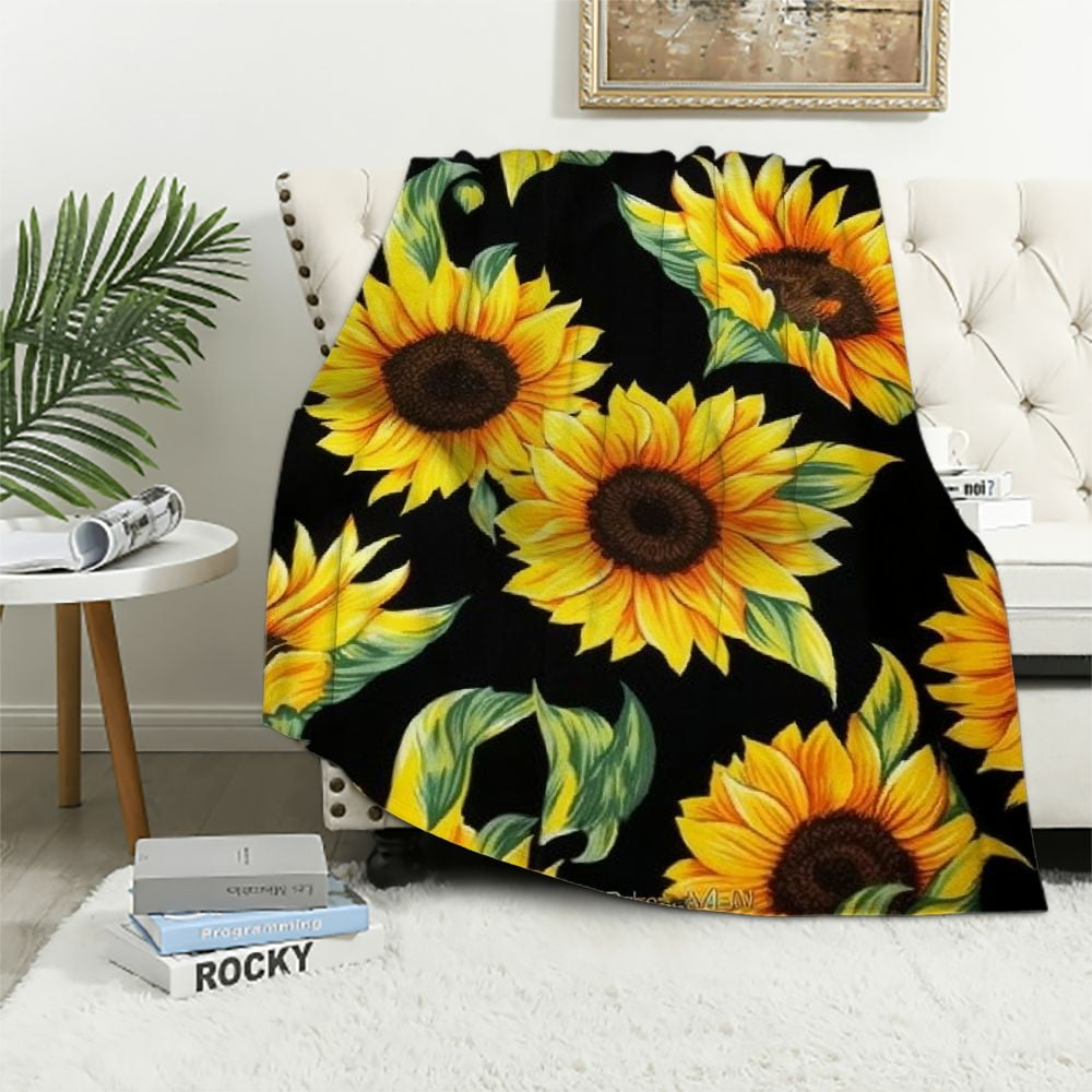 ARISTURING Sunflower Blanket Girl Women Yellow Flower Bed Blanket Botanical Floral Throw Blanket ...