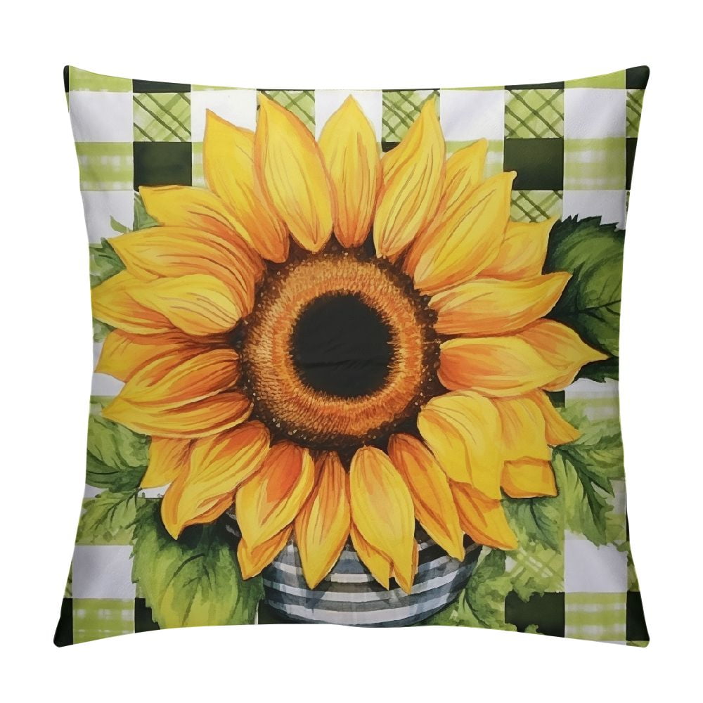 ARISTURING Sunflower Pillow Cover Soft, Green Decor Yellow Decorative ...