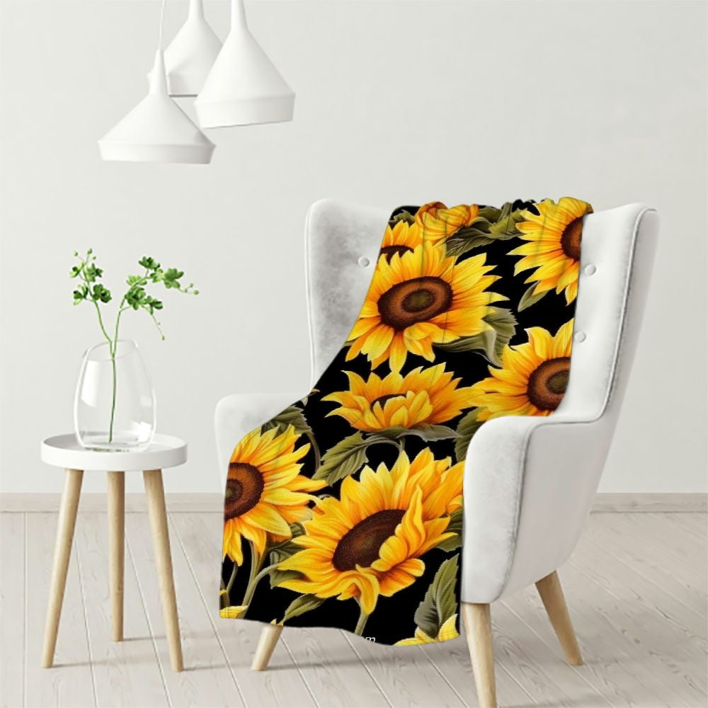 Jiayy Sunflower Print Super Soft Throw Blanket for Bed Couch Sofa ...