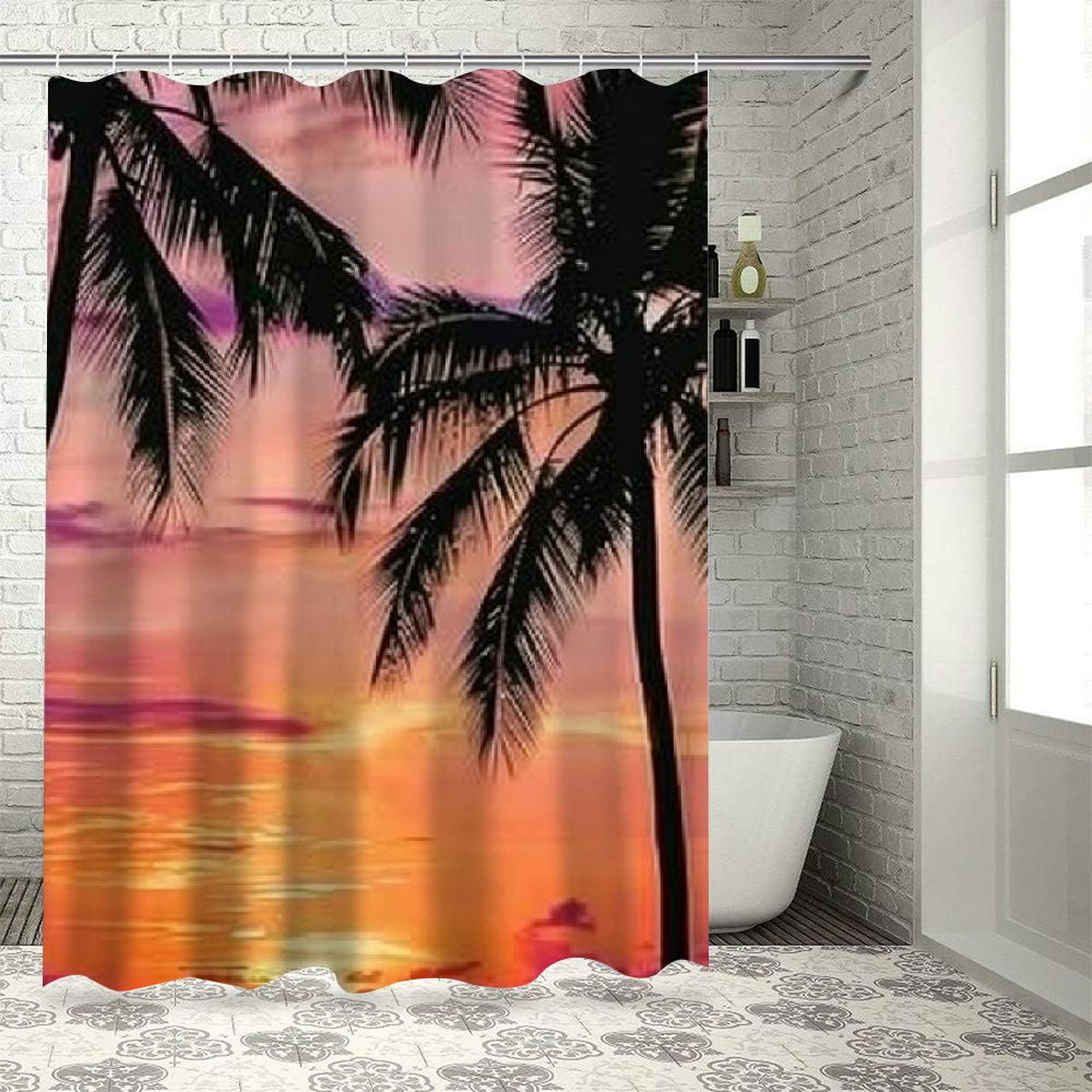 Jiayy Sunset Palm Trees Beach Chair Shower Curtain Set Chic Modern ...