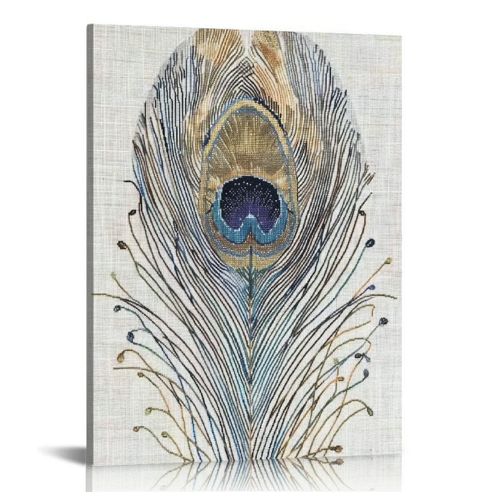 ARISTURING Sylvie Peacock Feather Framed Canvas Wall Art Soft Animal ...