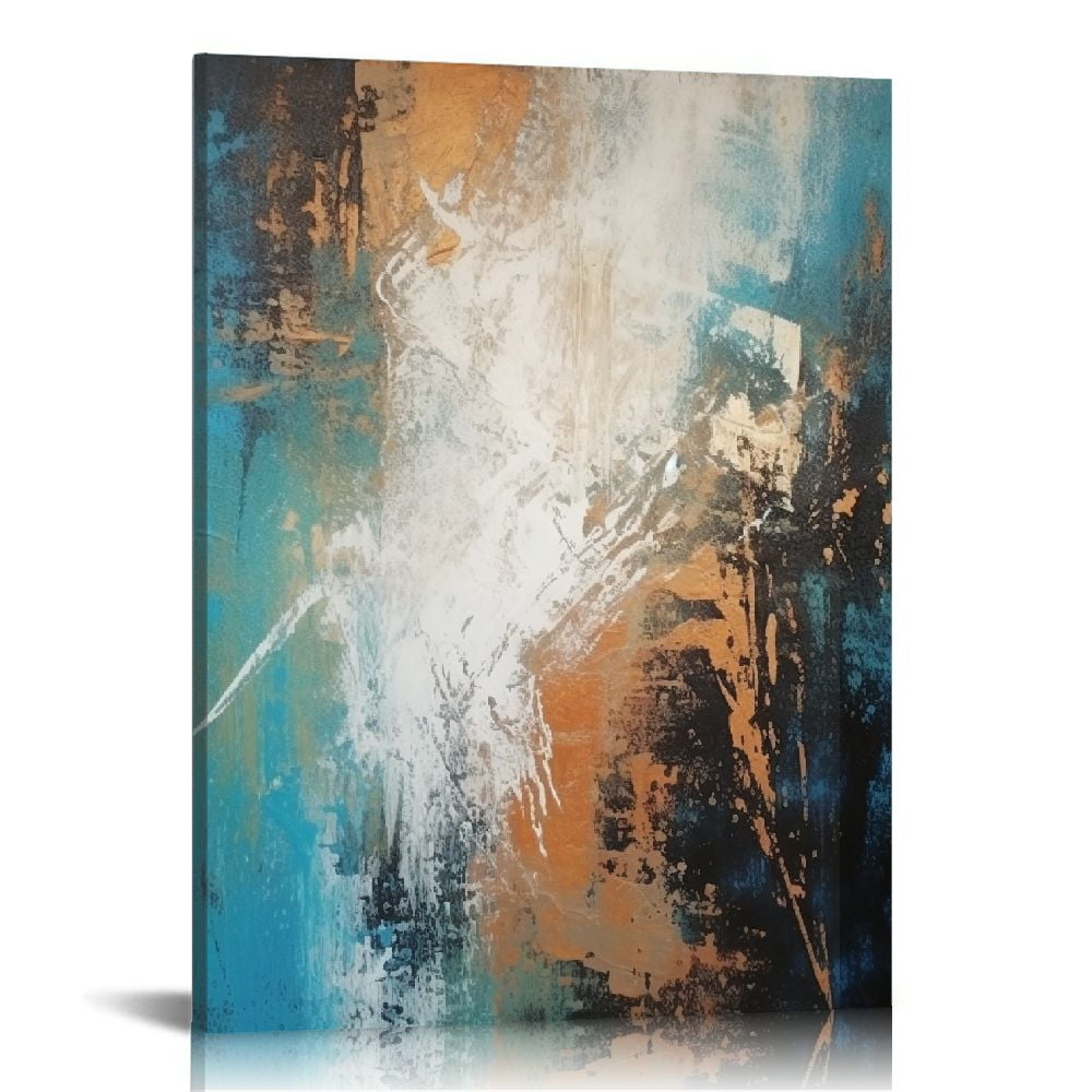 ARISTURING Teal Abstract Canvas Wall Art Blue and Brown Abstract ...