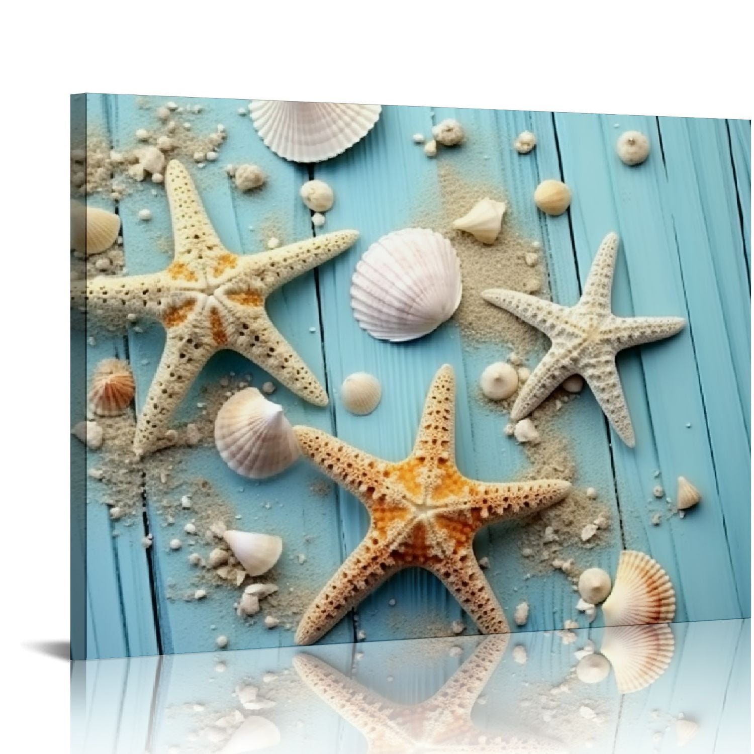 ARISTURING - Teal Blue Canvas Wall Art Seashell Starfish Pictures Wall ...