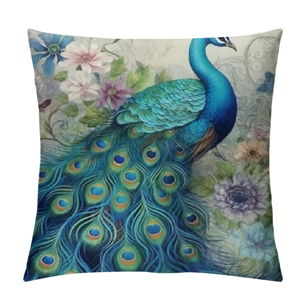 Hengt Teal Peacock Throw Pillow Covers Watercolor Blue Teal Vintage