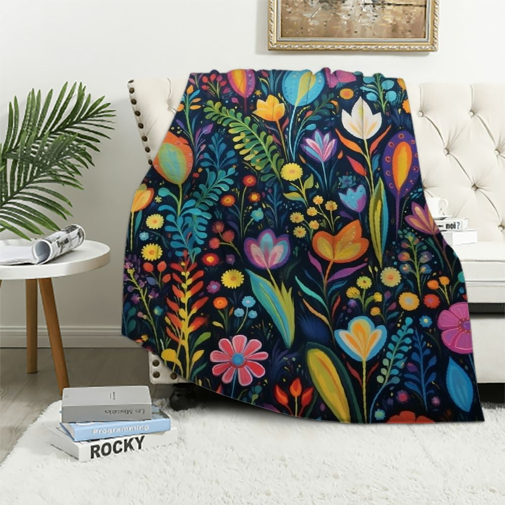 ARISTURING Thin Seamless Pattern Boho Floral Throw Blanket for Couch ...