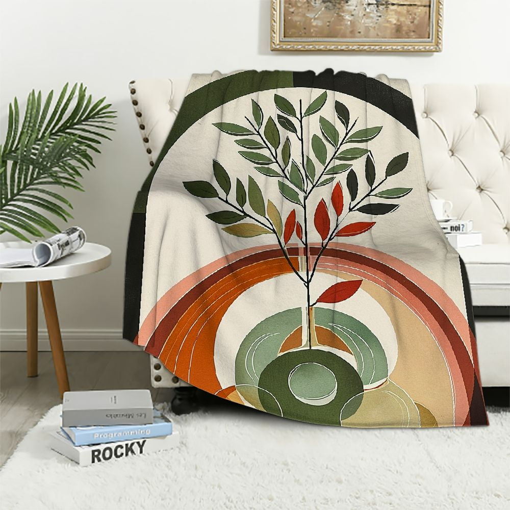 ARISTURING Throw Blanket for Couch Mid Century Abstract Colorful Plants ...