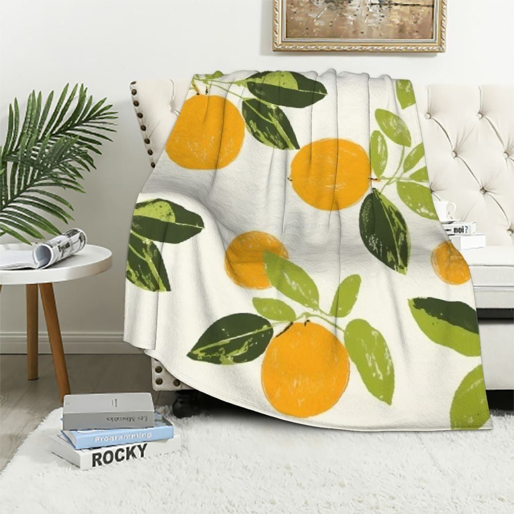 HENGT Throw Blanket,Fruit Orange Watercolor Flannel Soft Cozy Fluffy ...