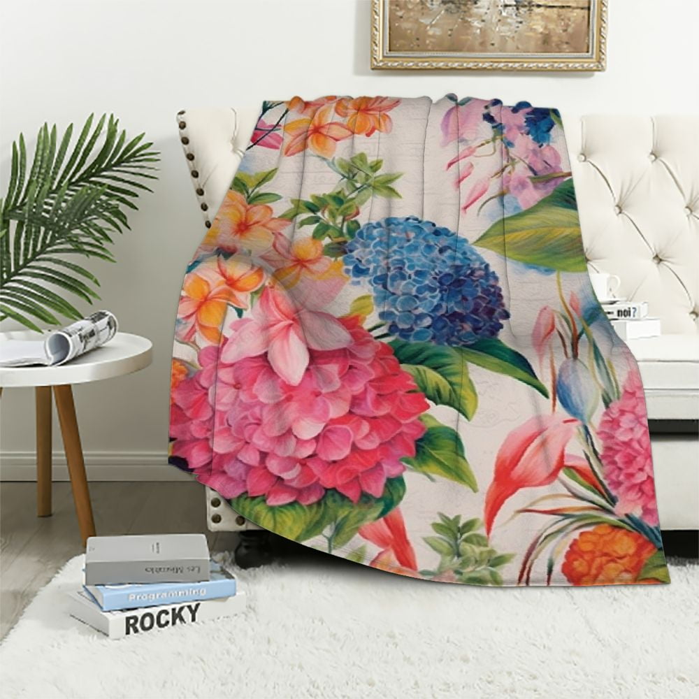 ARISTURING Throw Blanket,Spring Watercolor Flower Print Colorful Floral ...