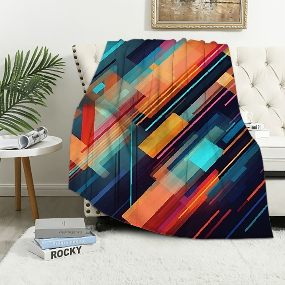 HENGT Throw Blankets for Bed Colorful Abstract Geometric Stripes Art ...