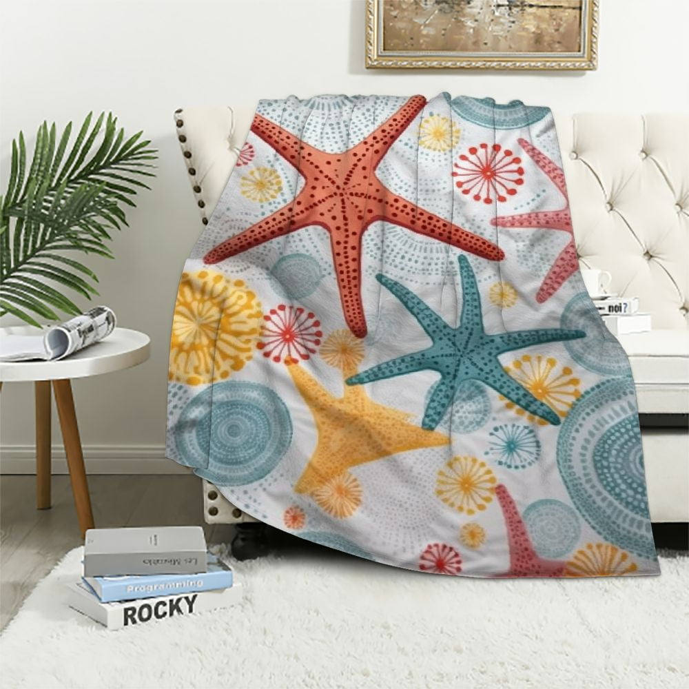 ARISTURING Throw Blankets Seashell and Starfish Pattern Blankets Thin ...