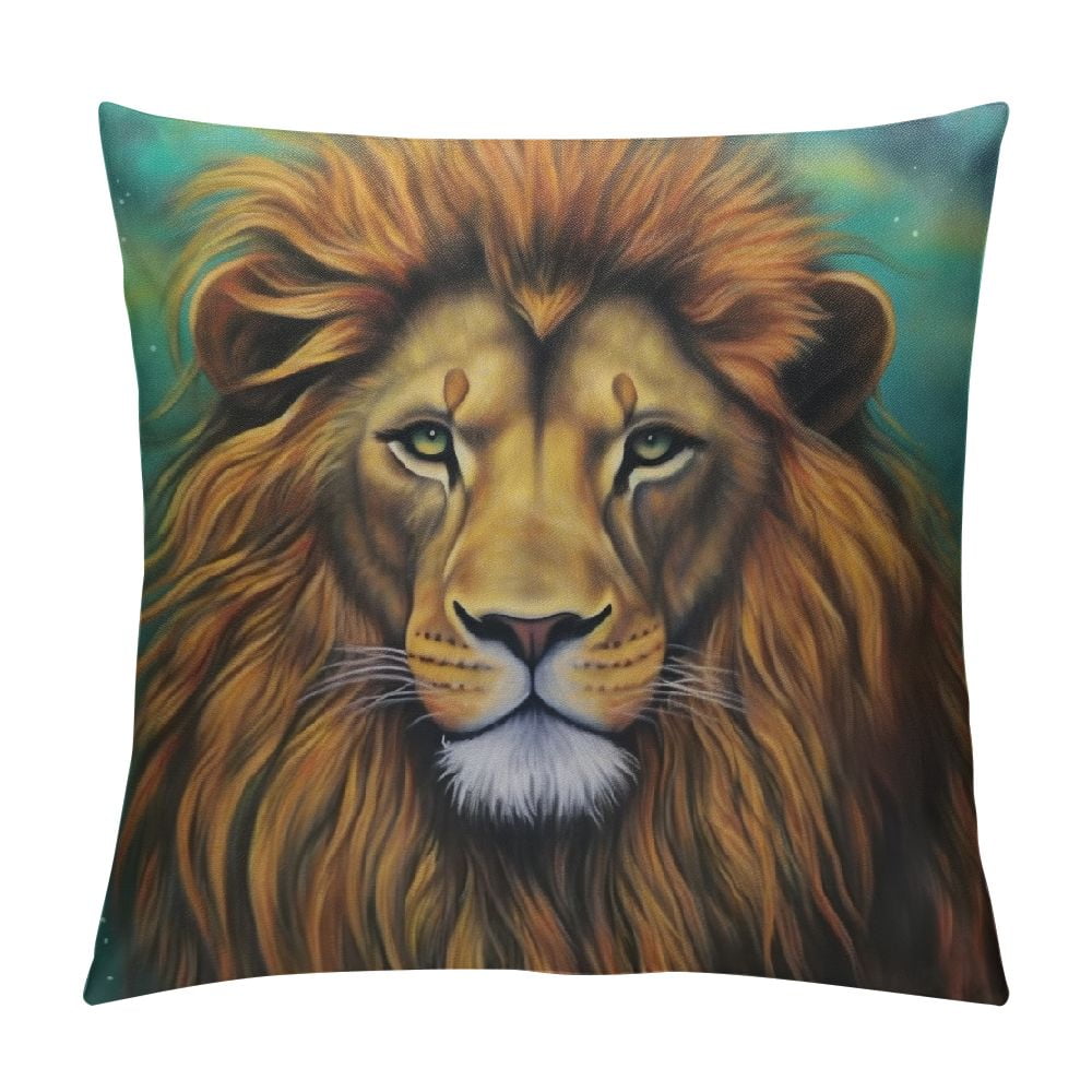 HENGT Throw Pillow Cover Art Wild Lion Square Pillowcases Animal Furry ...