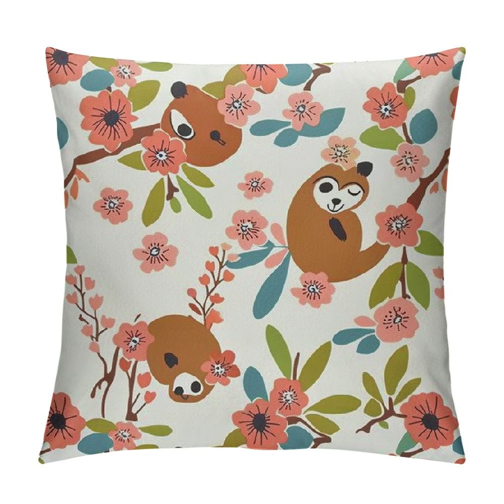 Jiayy Throw Pillow Cover Cute Sloths Adorable Cartoon Animal Sloth On ...