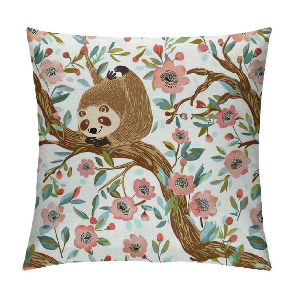 Jiayy Throw Pillow Cover Cute Sloths Adorable Cartoon Animal Sloth On ...
