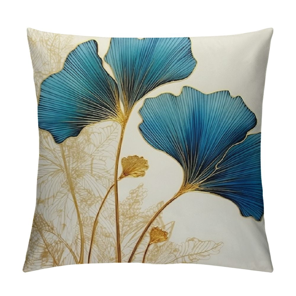 Jiayy Throw Pillow Cover Green Plant Leaves Teal Gold Ginkgo Leaf ...