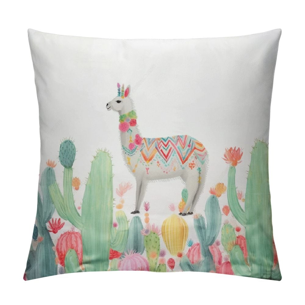 ARISTURING Throw Pillow Cover Llama Cactus Hand Drawn Cute Animal Alpaca Boho Tribal Design High ...